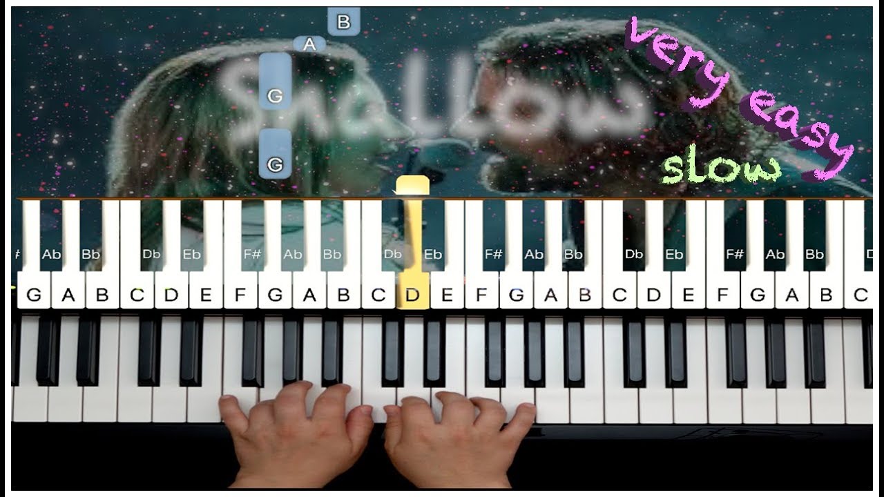 Shallow - SLOW VERY EASY (beginner) Piano Tutorial Lesson /Lady Gaga ...