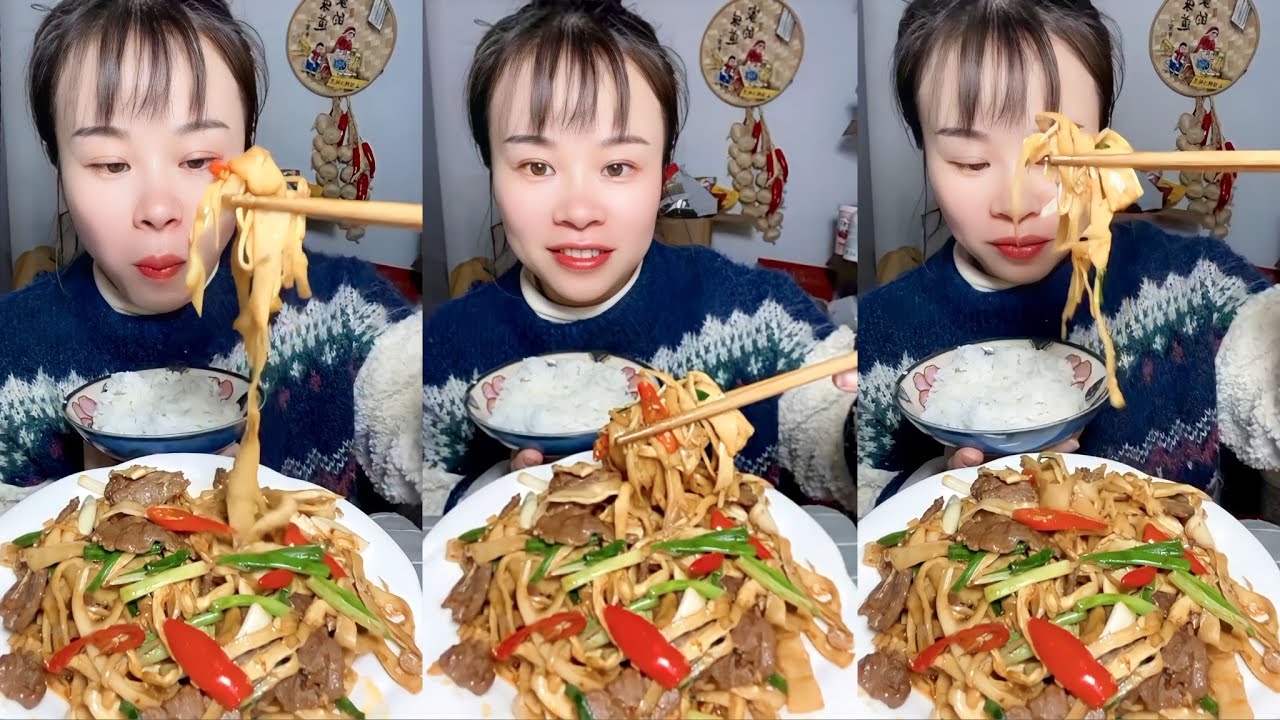 ASMR) Chinese Eating Food, Fried Pork With Bamboo Shoots, Dessert ...