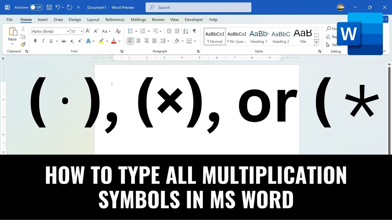 How To Type All Multiplication Symbols In MS Word - YouTube