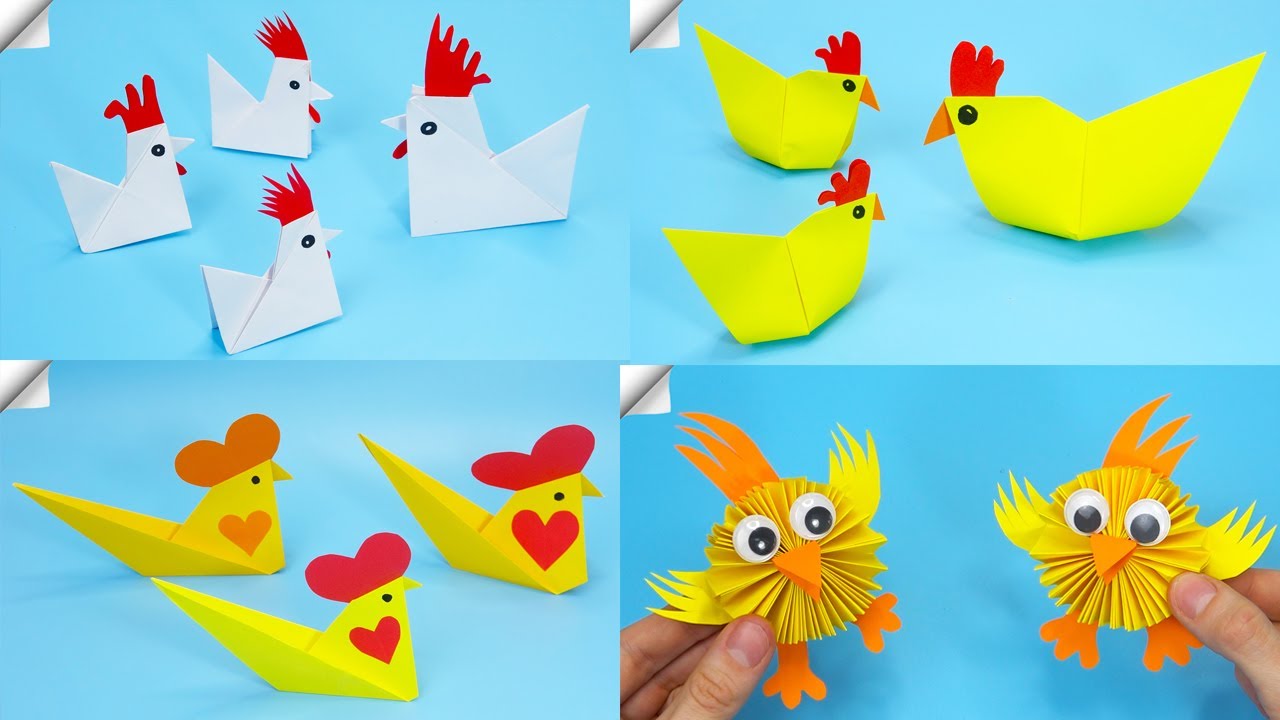 4 diy easy way paper chicken | Easy paper crafts - YouTube