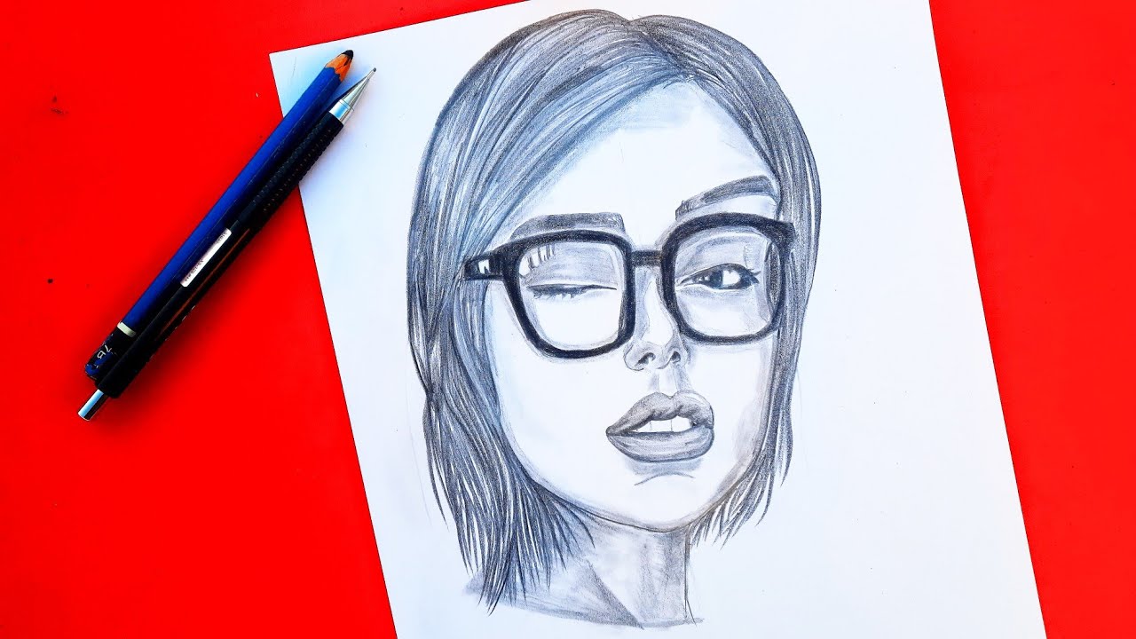 How to draw Girl with Glasses Pencil Sketch Drawing! | Drawing Girl for ...