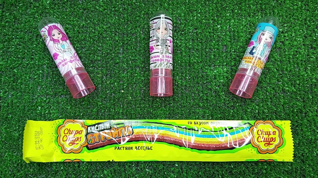 Sweet Candy ASMR Unboxing: Lip balm candy, Sour Stripes Chupa Chups 🍬 ...