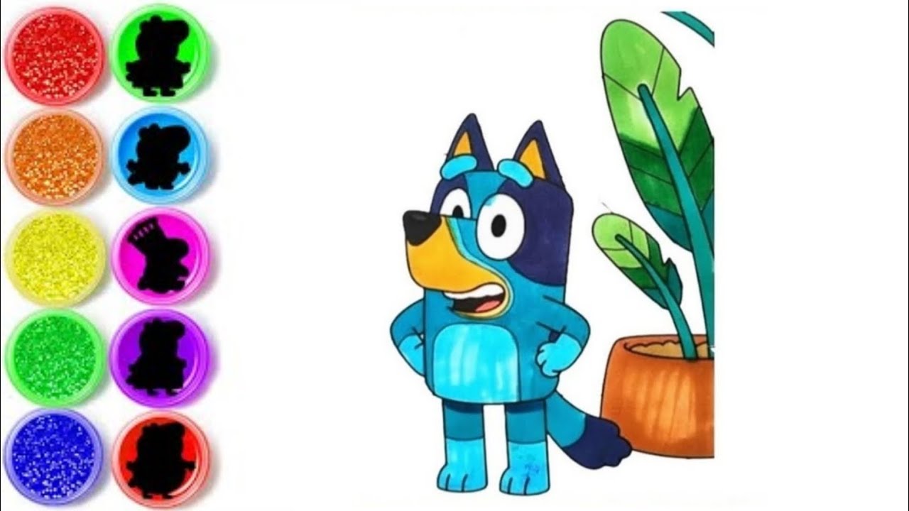 Drawing and colouring Bluey and the pot | Let's color Bluey colouring ...