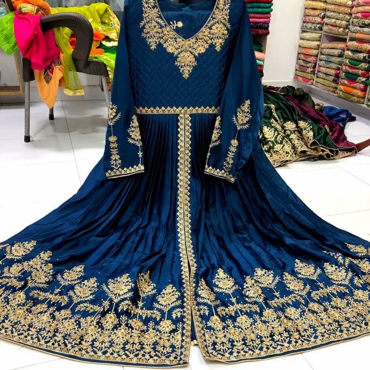 silk fabric ready to wear open style maxcy tila stone work organza net ...