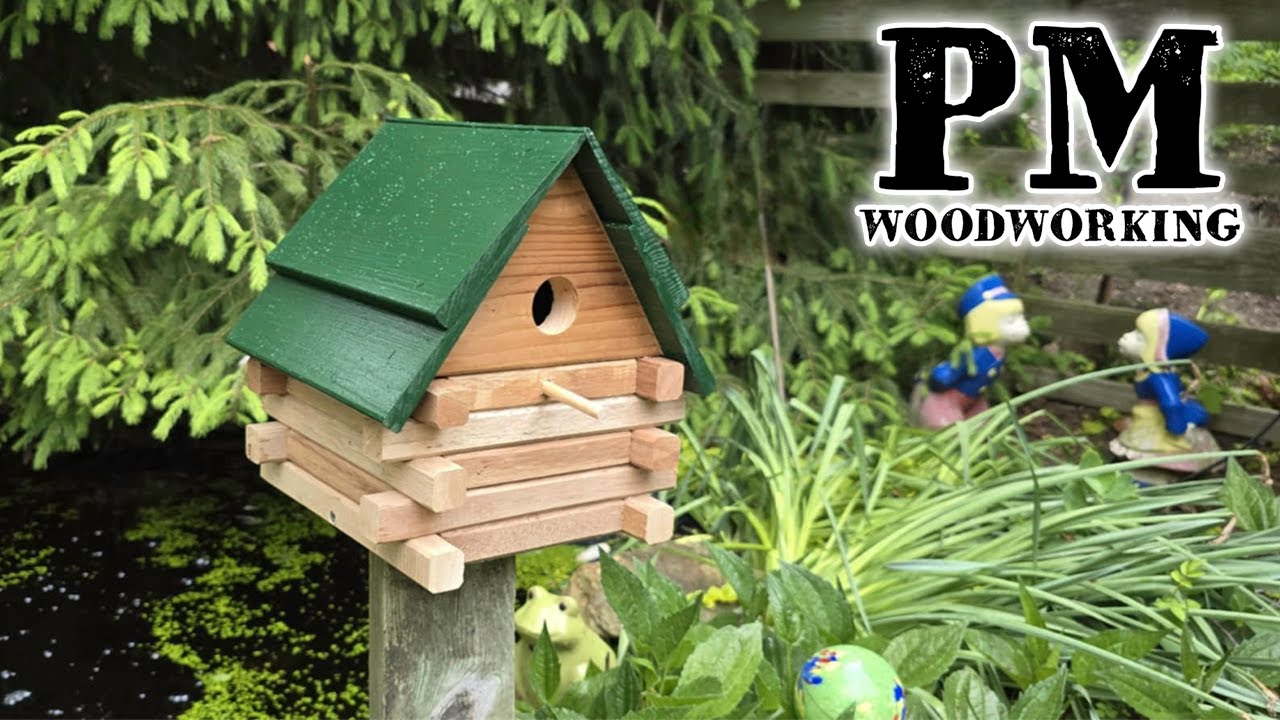 How To Make A Log Cabin Bird House - PM Woodworking - YouTube