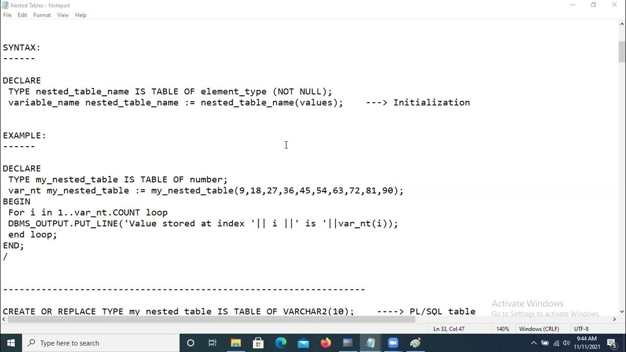 Oracle Sql Plsql Session 27 Collections Nested Tables Youtube