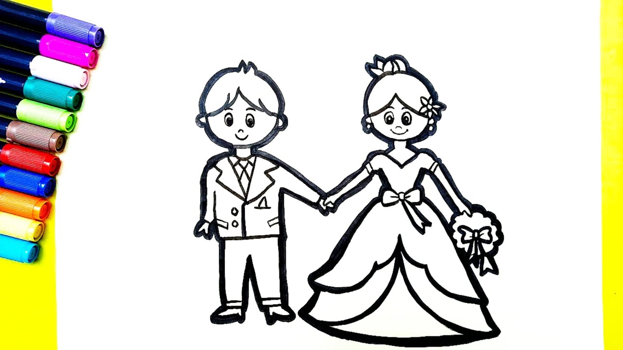 How To Draw Bride And Groom Drawing For Kids! | Learn With Me Drawing ...
