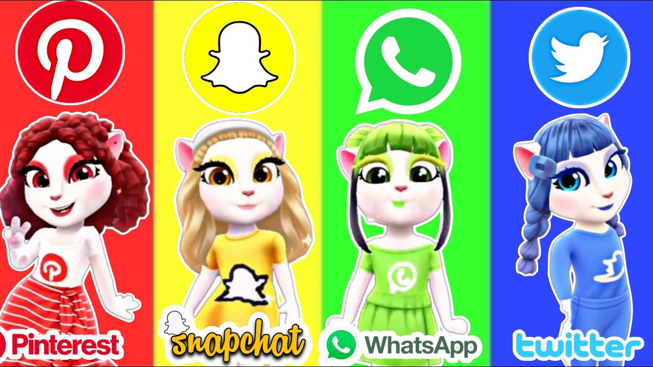 My Talking Angela2 || Pinterest vs Snapchat vs What's up vs Twitter ...