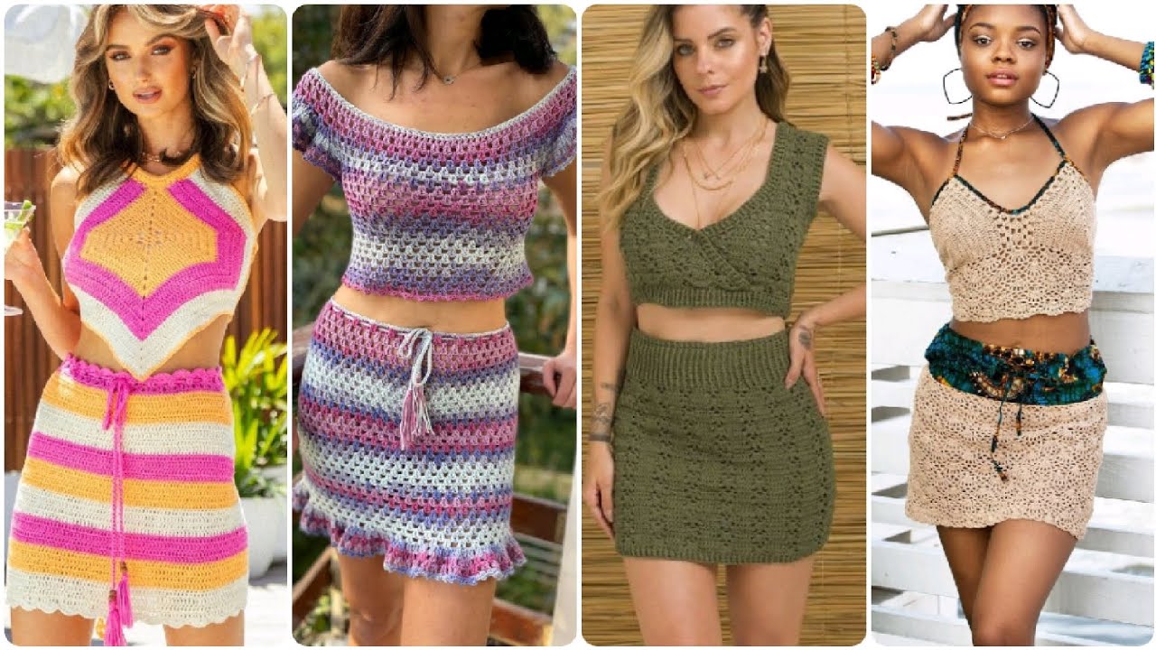 Gorgeous and stunning demanding crochet handknit mini skirts crop top ...