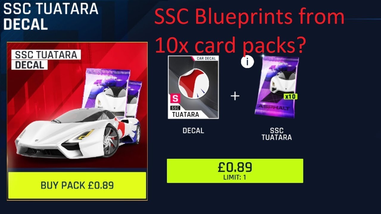 Asphalt 9 - Buying SSC Tuatara Decal Card Pack - Do I get any ...