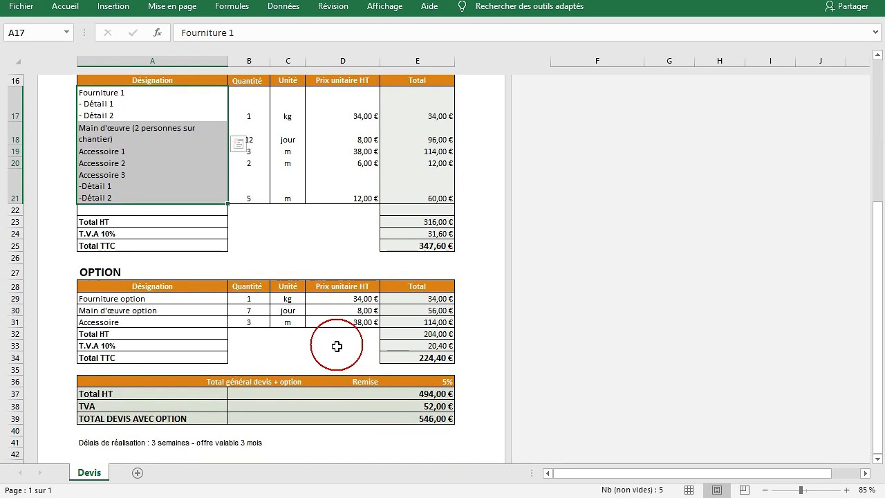 EXCEL 1_2 - Devis (Mise en forme, reproduction de MEF) EXCEL - YouTube
