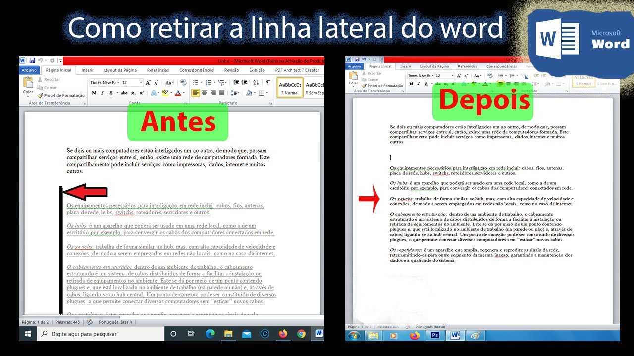 Como remover a linha lateral do Word - YouTube