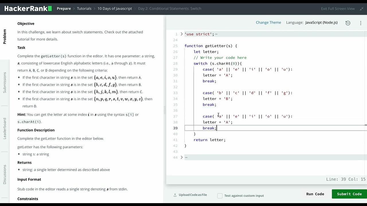 Hackerrank 10 Days of Javascript - Day 2: Conditional Statements - Switch - YouTube