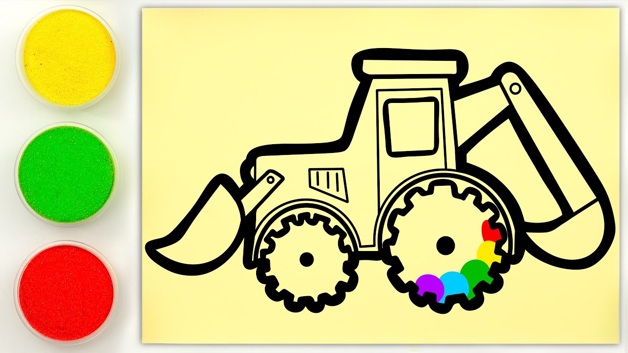 Sand painting excavator, drawing and coloring for kids & toddlers - YouTube
