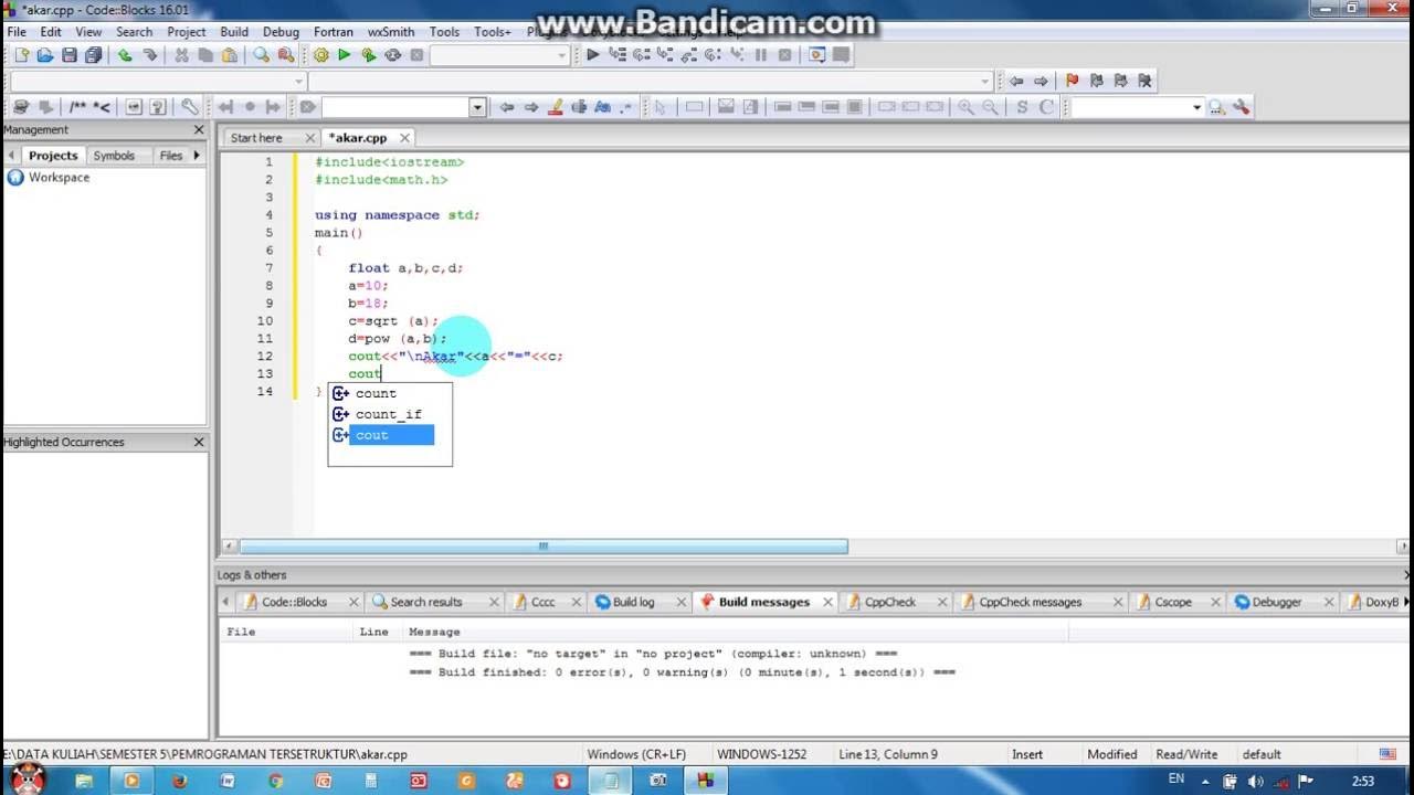 cara membuat program Codeblock C++ Akar dan Pangkat - YouTube
