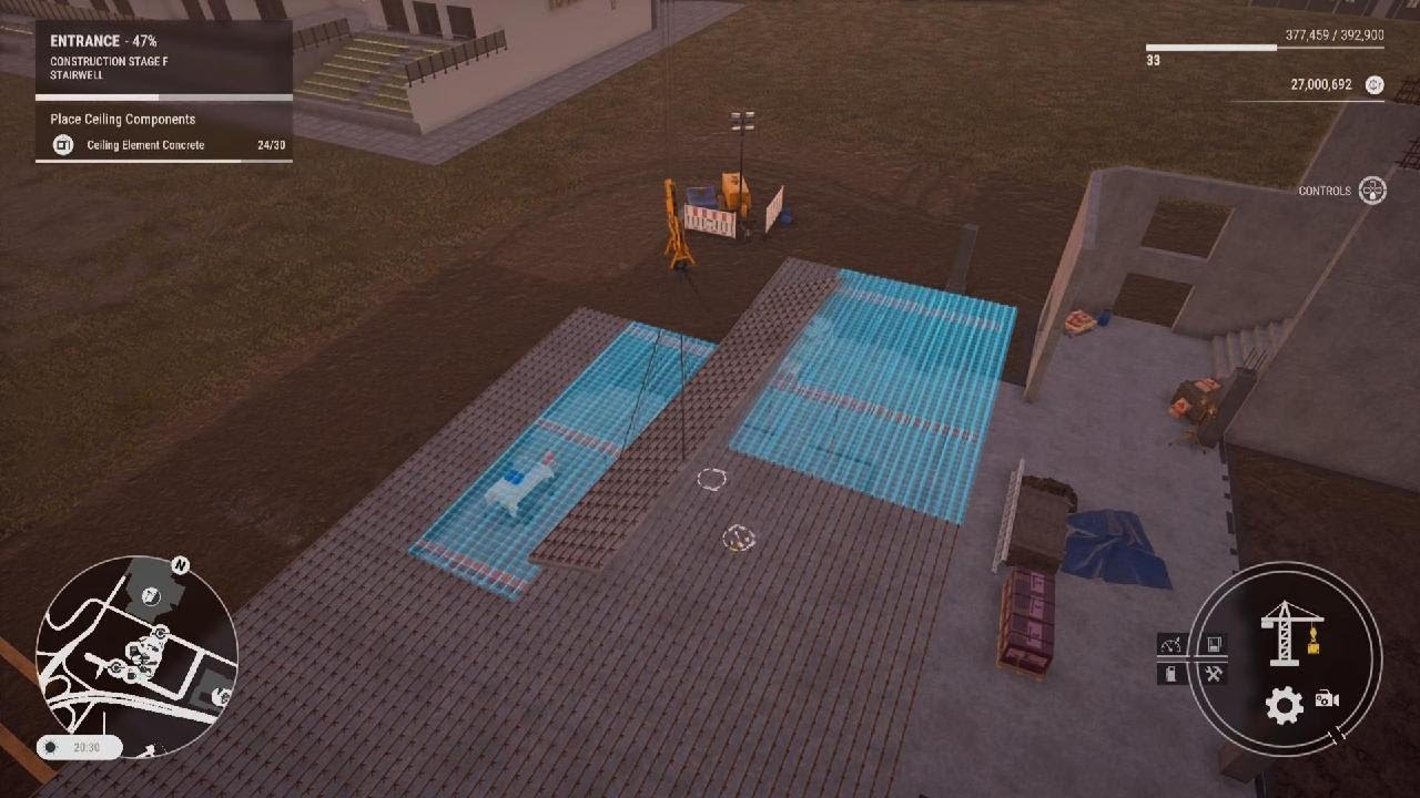 Construction Simulator_ Entrance to stadium grandstand tower install ...