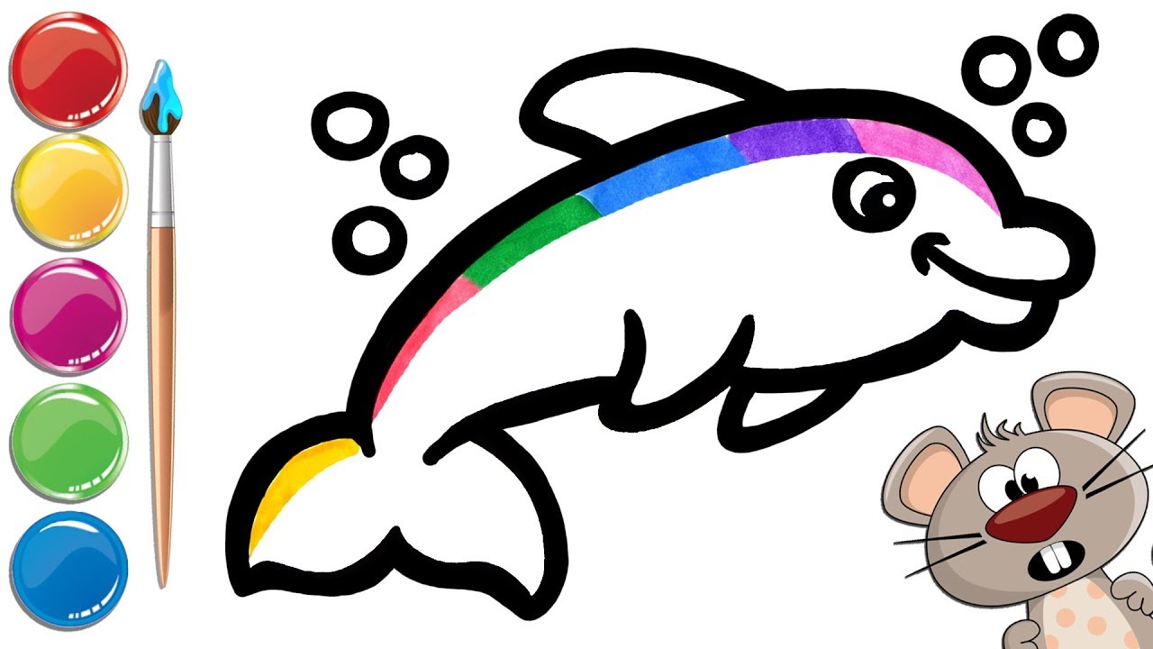 How to draw a dolphin for kids, drawing and coloring for kids - YouTube