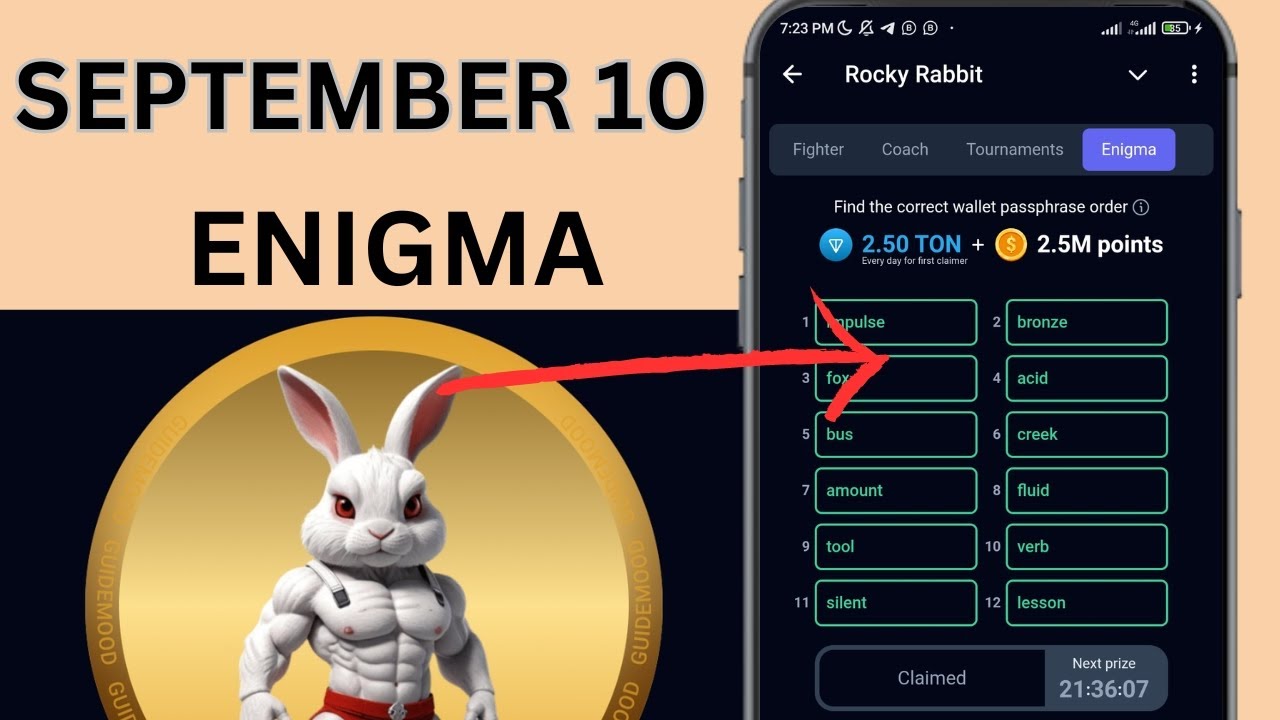 Rocky Rabbit Enigma wallet passphrase today September 10 - YouTube