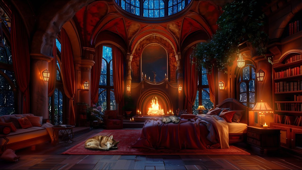 Instant Sleep in a Cozy Castle Bedroom - Rain, Fireplace and ...
