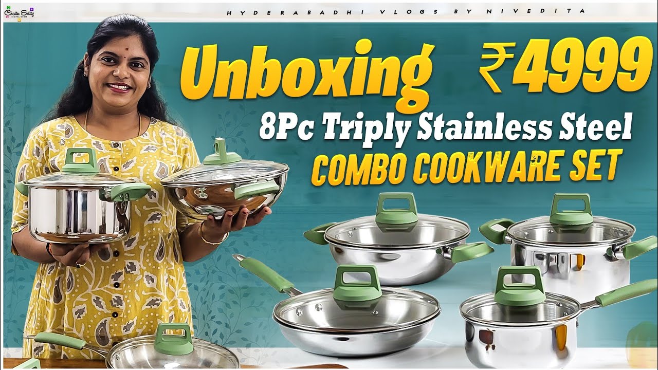Unboxing 8Pc Triply Stainless Steel Combo Cookware Kreme Brand/Sauce ...