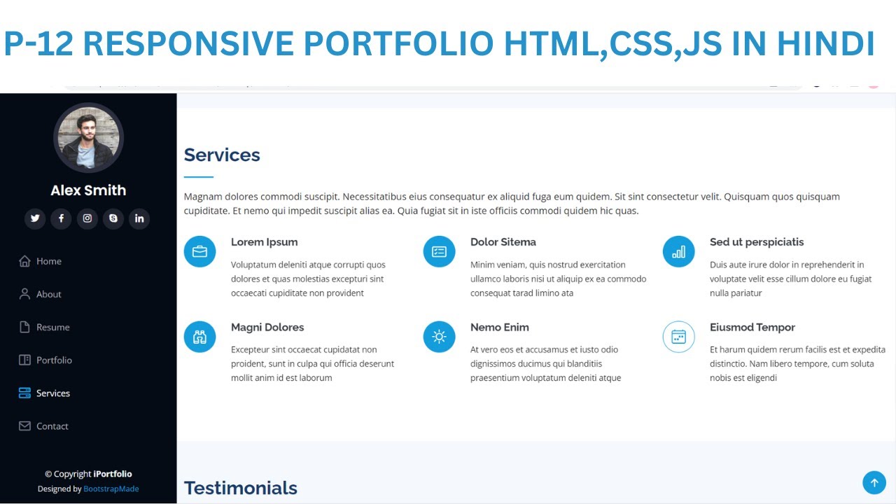 P 12 Responsive Portfolio Development In Hindi Html Css Javascript