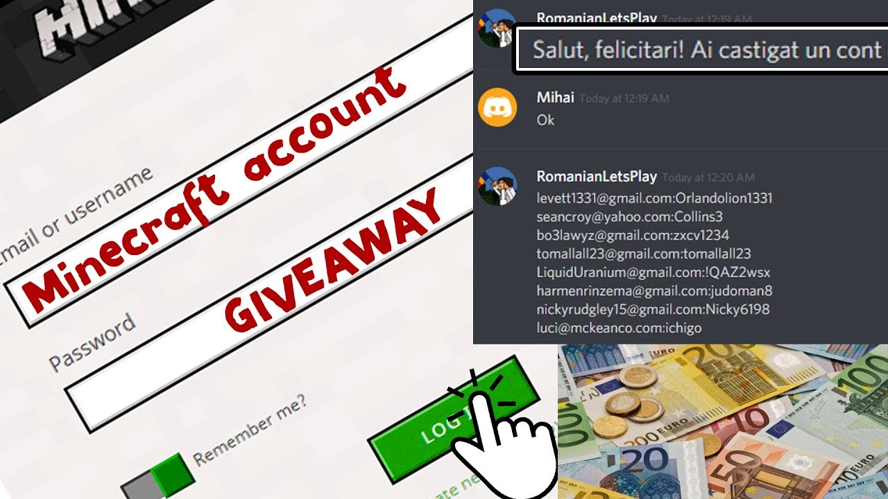GIVEAWAY CU MC PREMIUM | 1 EURO = 10 CONTURI DE MINECRAFT! - YouTube