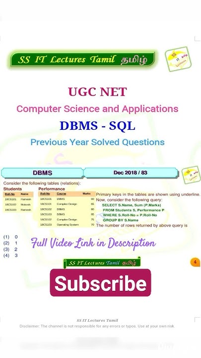 Ugc Net Dbms Sql Tamil Previous Year Solved Query Shorts Ugcnet Sql Dbms Querysolved