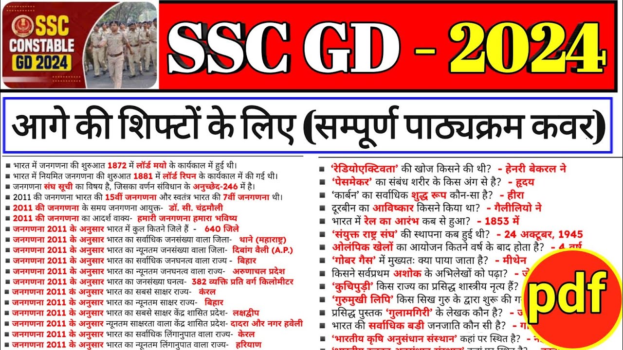 SSC GD 2024 GK GS Practice Set ।GK GS Practice Set SSC GD ।SSC GD 2024 ...