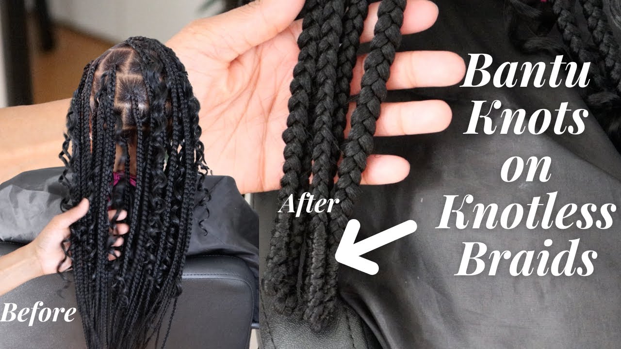 Bantu Knots on Knotless Braids - YouTube