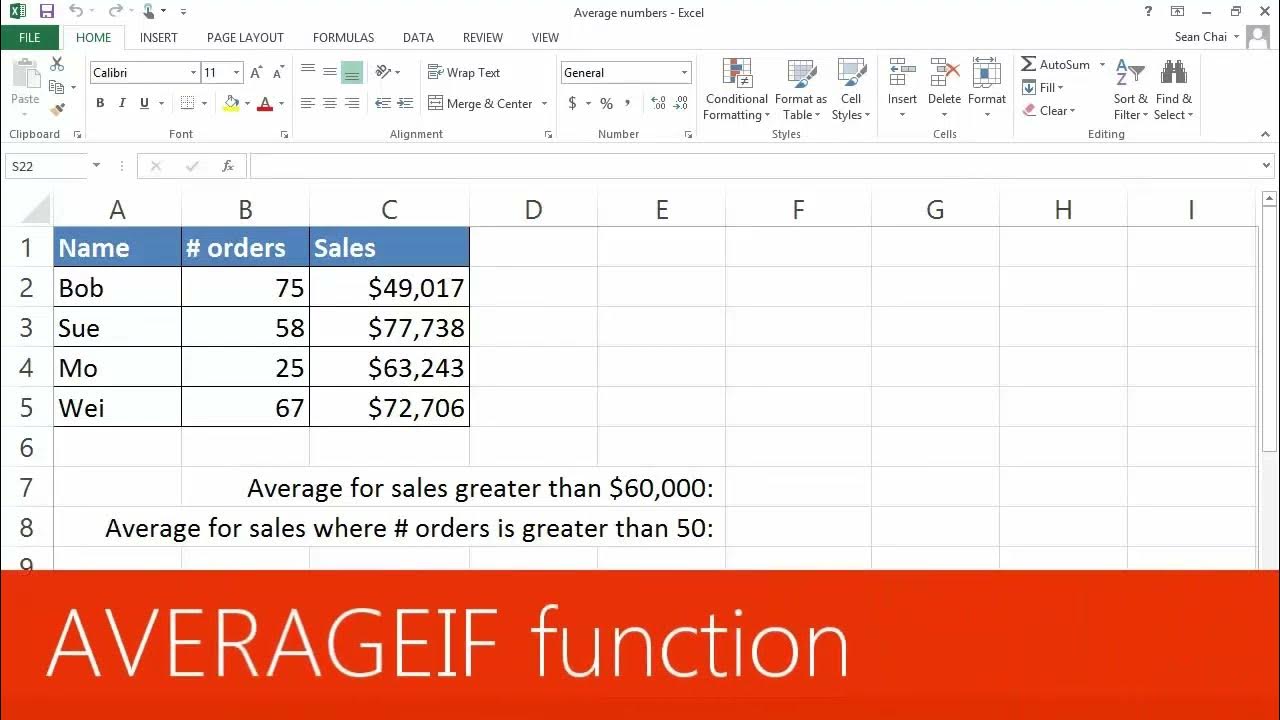 AVERAGEIF function | Microsoft Excel 2013 Intermediate Level Training - YouTube