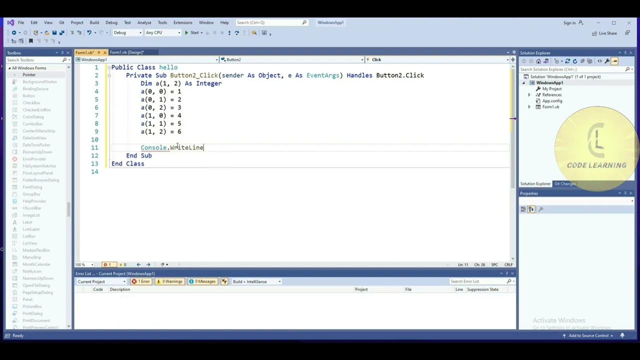 VB.NET | Array 'Multi dimensional array' | CodeLearning - YouTube