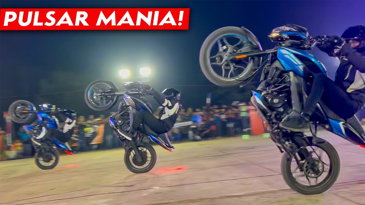 Crazy Stunts on Bajaj Pulsar - PULSAR MANIA 2.0 Krisnanagar 2024 - YouTube