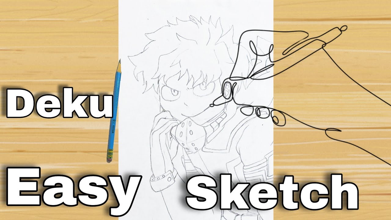 Izuku Midoriya ( Deku ) My Hero Academia easy pencil sketch & line art ...