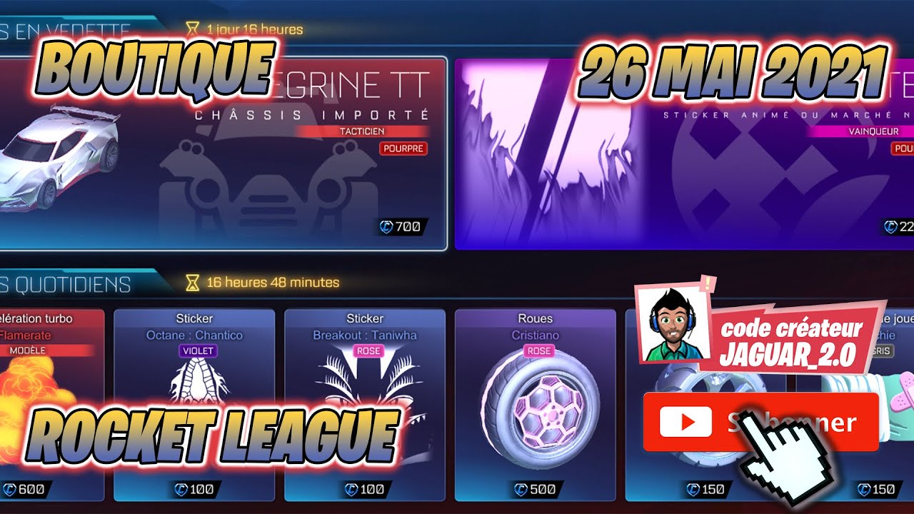 Rocket League Boutique - Du 26 mai 2021 CODE CREATEUR : JAGUAR_2.0 ...