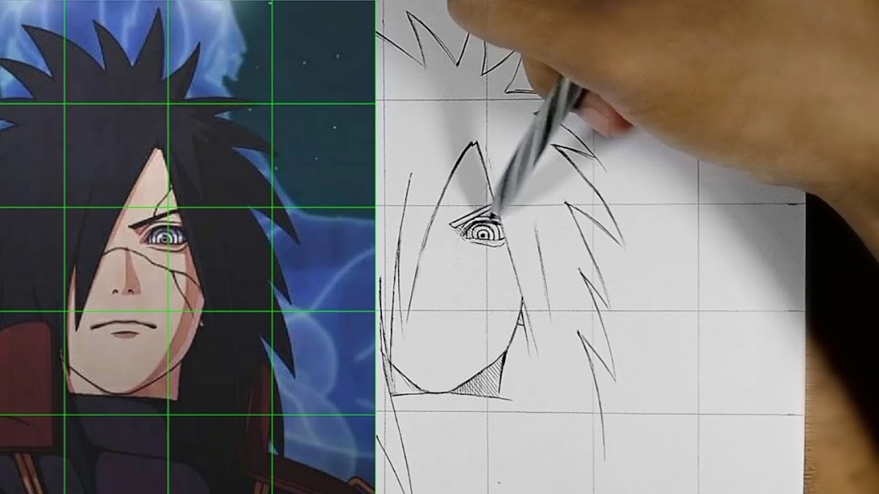 Easy Way To Draw Anime Using Grid | How to Draw Madara Uchiha - Naruto ...