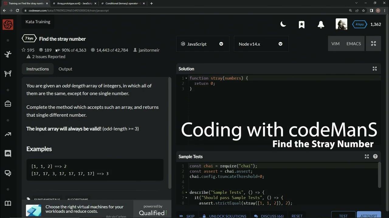 Codewars 7 kyu Find the Stray Number Javascript - YouTube