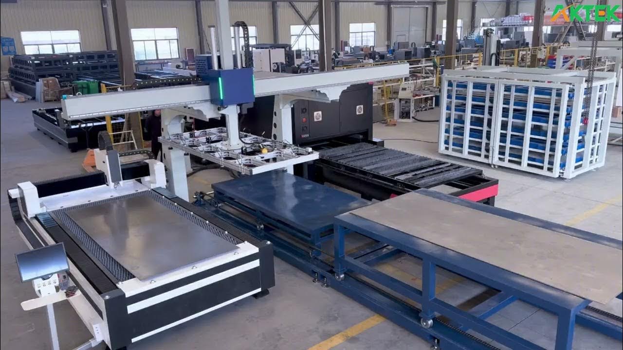 AKTEK Fiber Metal Cutting Machine Auto Loading&Unloading System - YouTube