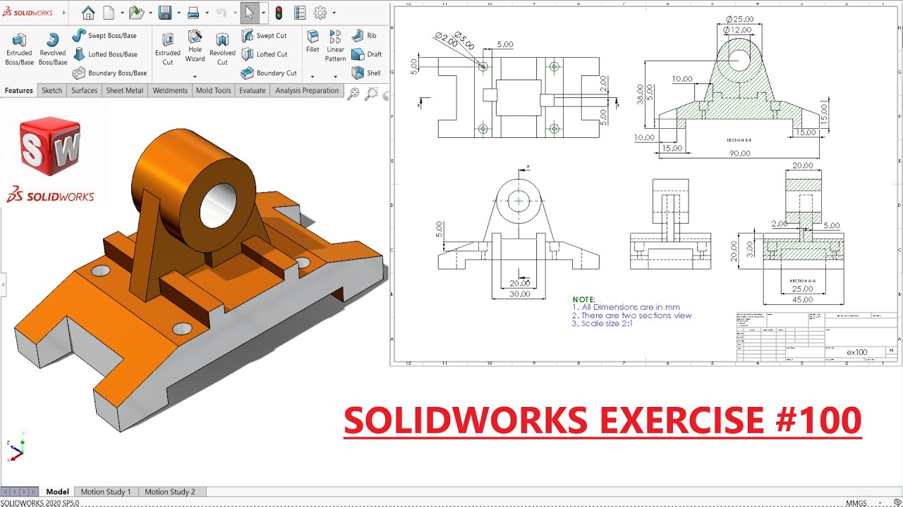 Solidworks tutorial for beginners Exercise 100 - YouTube