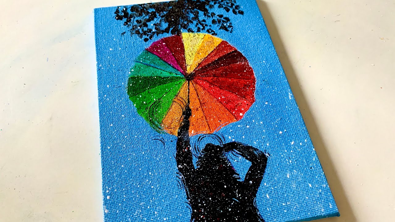 Easy Rainy season scenery drawing for beginners|| A girl walking in the ...