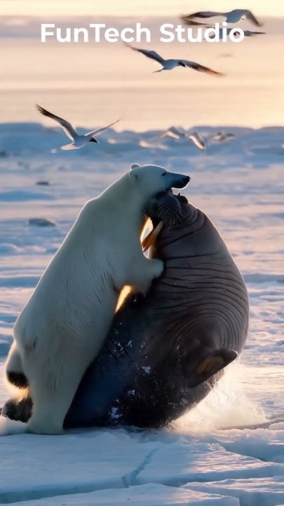 😱Polar Bear Vs Walrus Fight #animals #animal #animallover #shorts # ...