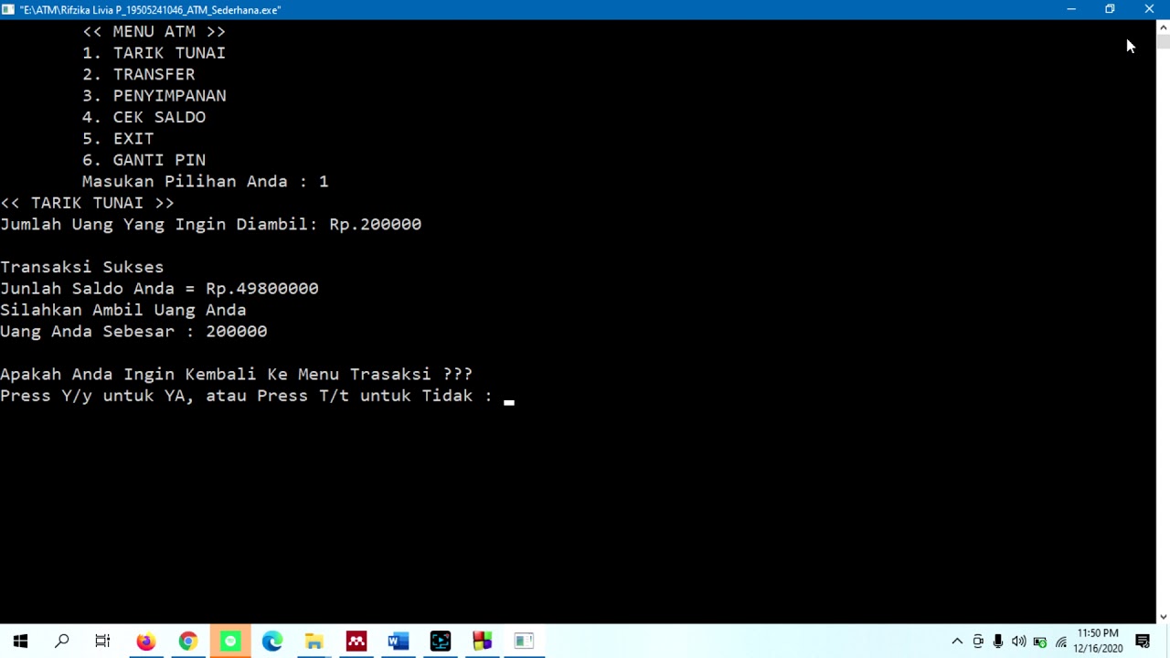 Program Atm Sederhana C Youtube