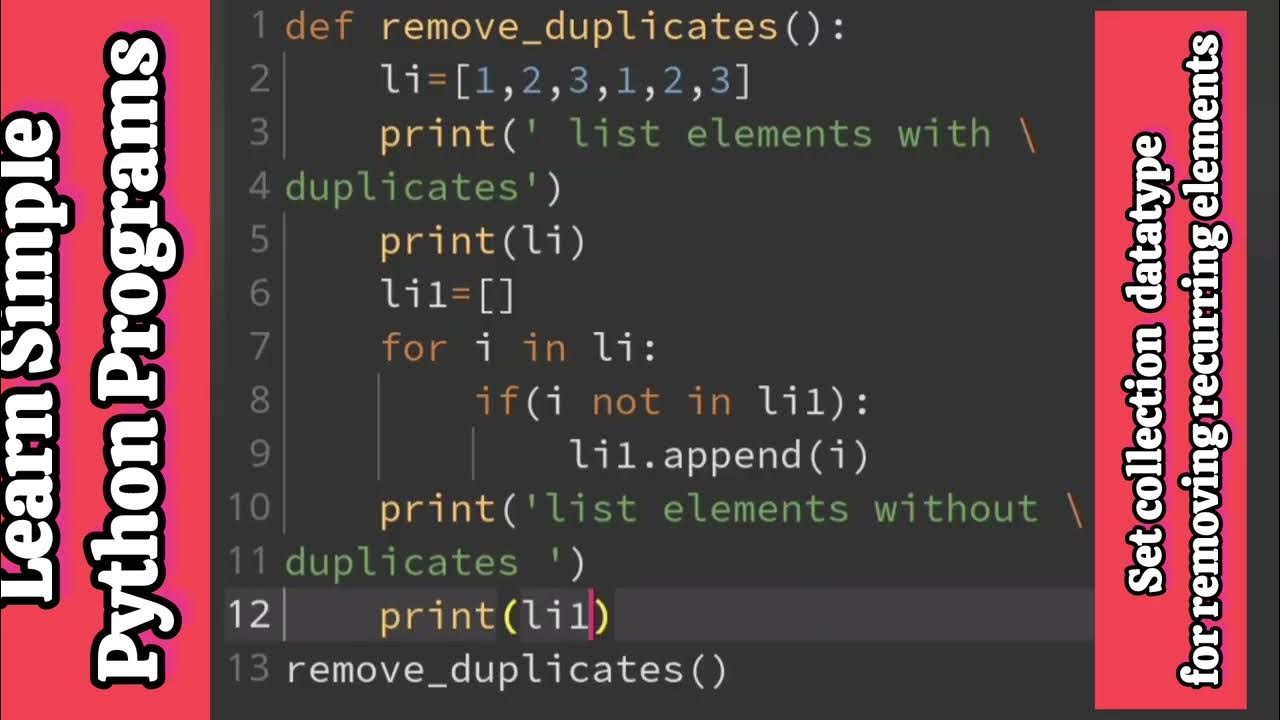 Set Collection For Removing Recurring Elements-Learn Simple Python Programs @computerteacherinfo ...