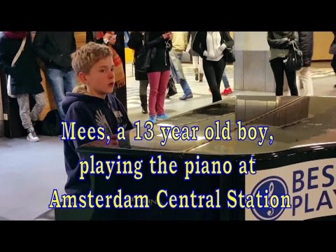Mees, a 13 year old boy, plays piano at Amsterdam Central Station - YouTube