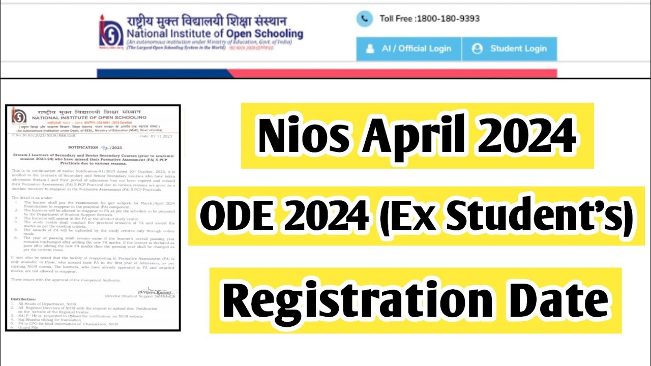 Nios Ex Student April 2024 On Demand Exam Registration Date | Task Is ...