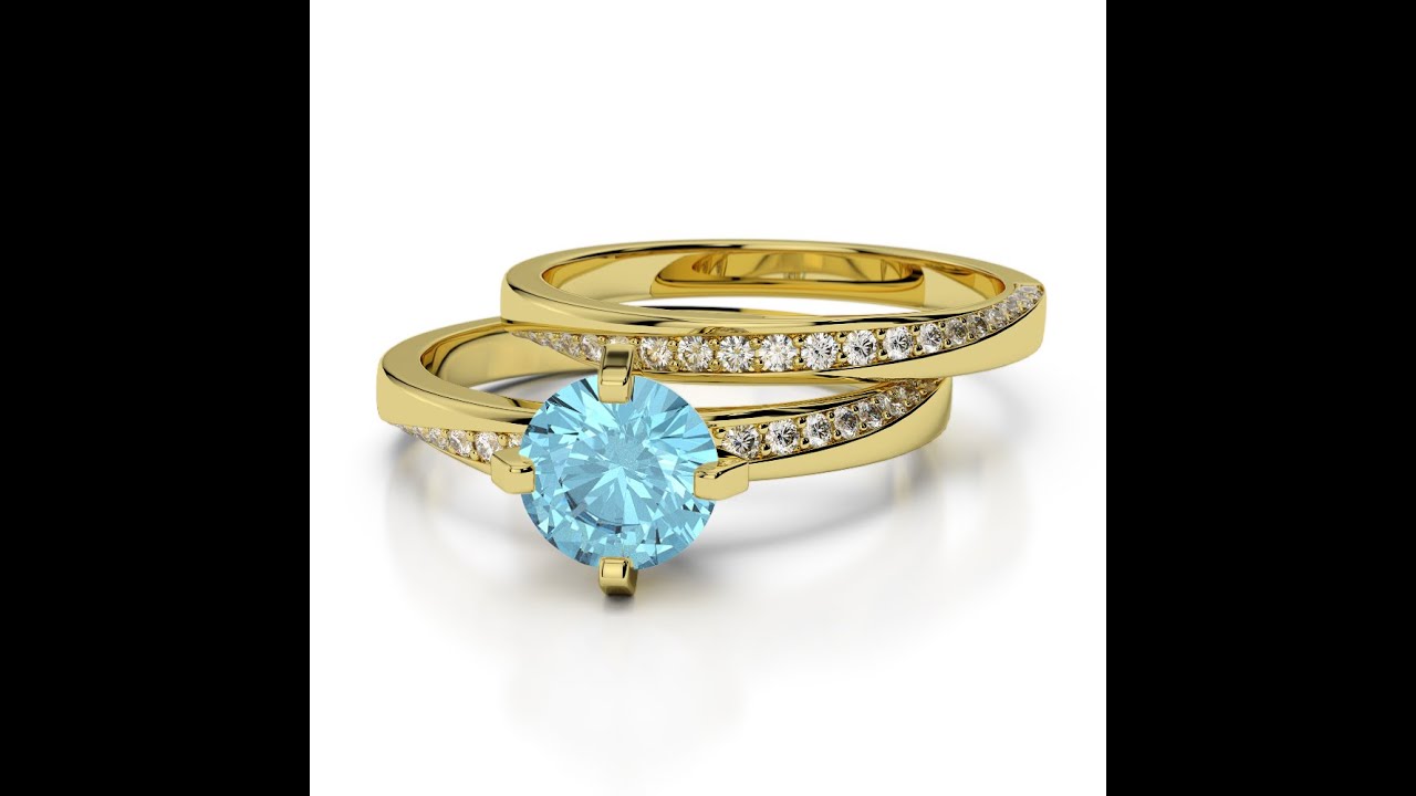 AGnSons YGold Aquamarine Bridal Set Ring 2001 V2 - YouTube