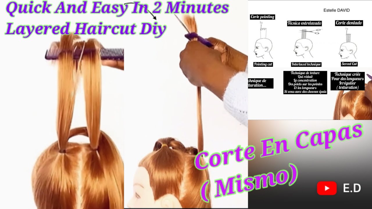 Tutorial// DIY layered haircut 4 ponytails Long & medium length// Corte ...