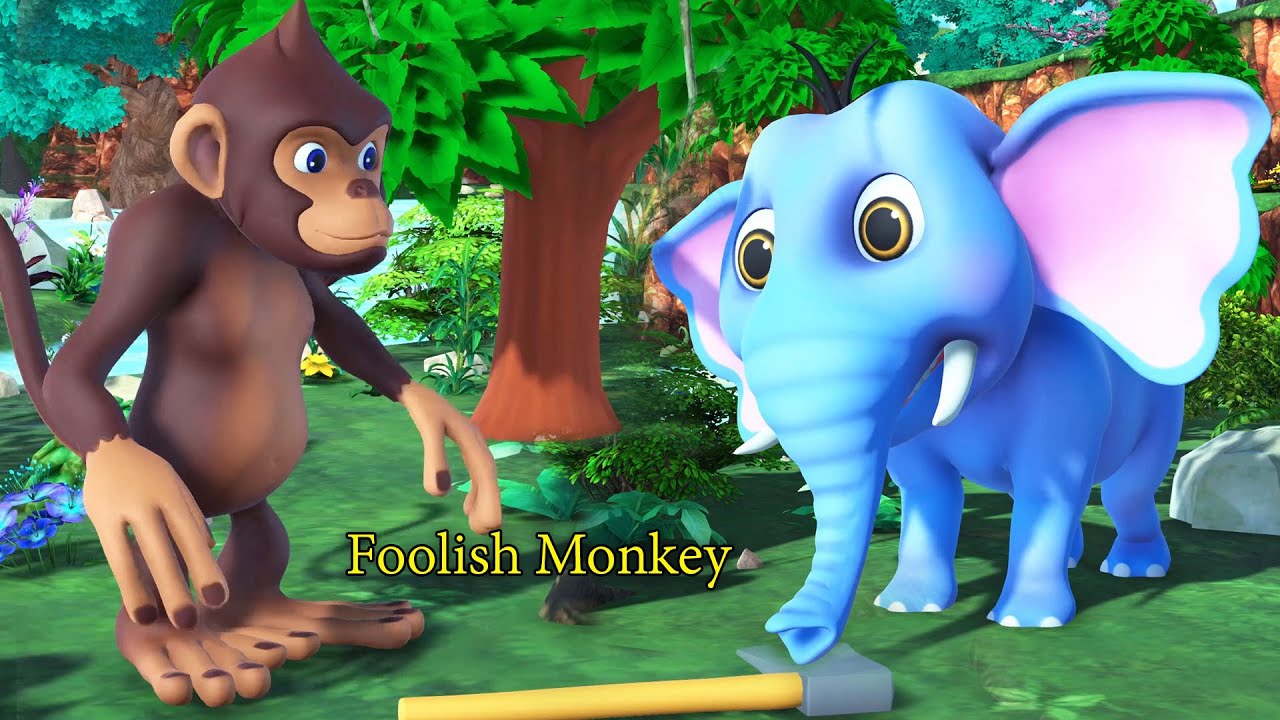 Foolish monkey and elephant English funny story || Mad Monkey monkey ...