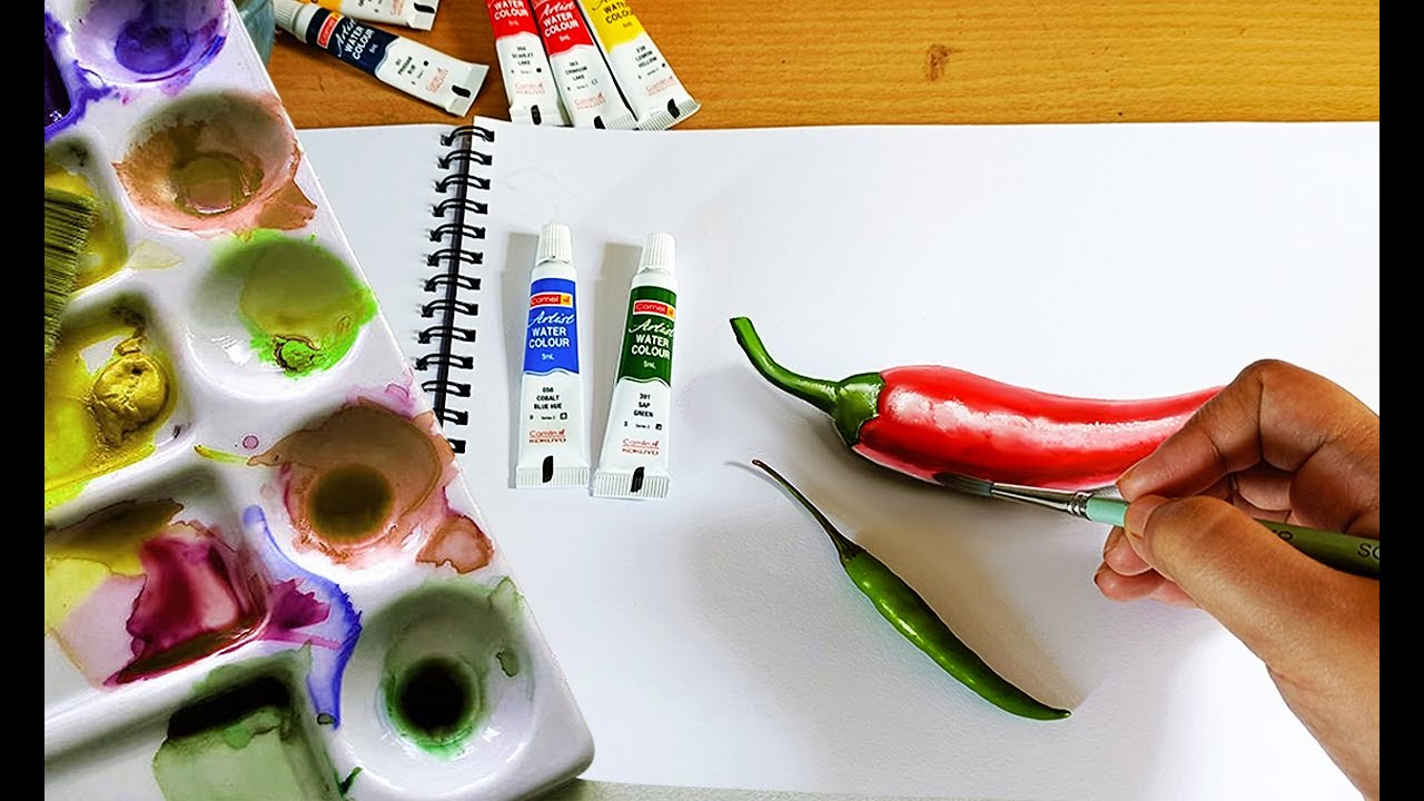 How to make Watercolor chilli painting tutorial - YouTube