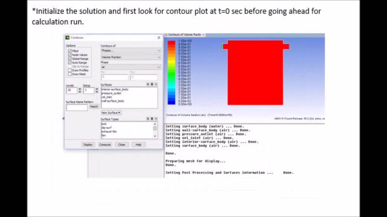 fluent simulation of water flow into tank - YouTube