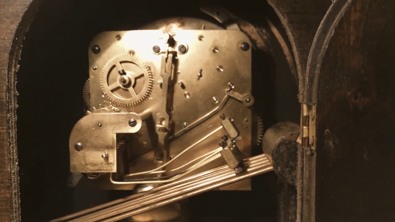 Mechanical clock striking midnight, 12 O'clock. Vintage 1930's. Full ...